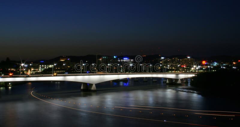 Night View of Brisbane Gateway Bridge Stock Photo - Image of concrete ...