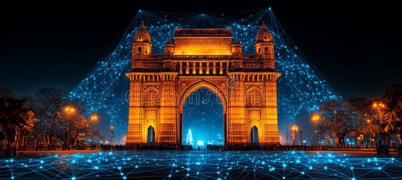 Gateway of India, Architectural Monument at Night with Futuristic ...