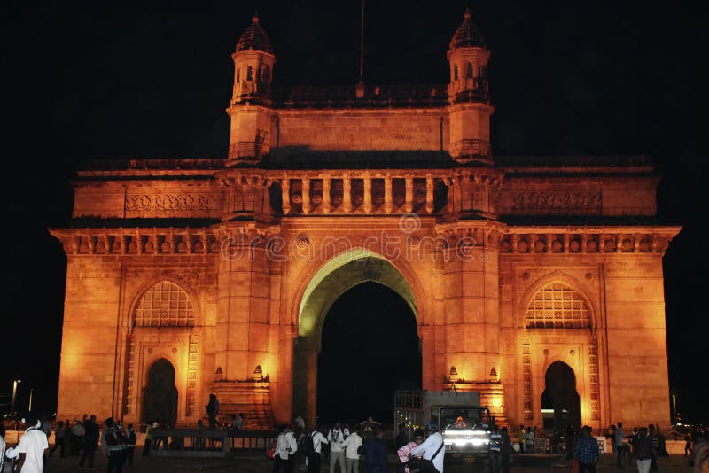 Gateway of India Captured at Night with Beautiful Reddish Glow Stock ...