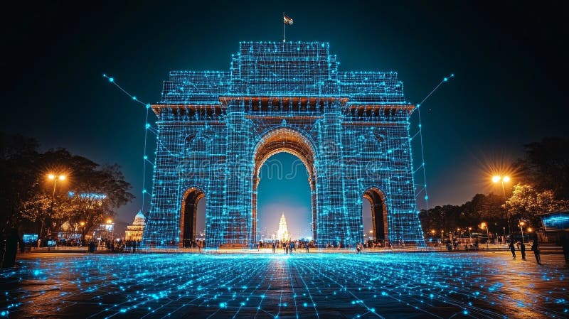 Gateway of India Mumbai India Outlined in Glowing Dots at Night ...