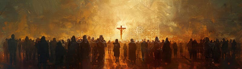 Gathered Crowd in Devotion To the Cross Shared Faith Stock Illustration ...