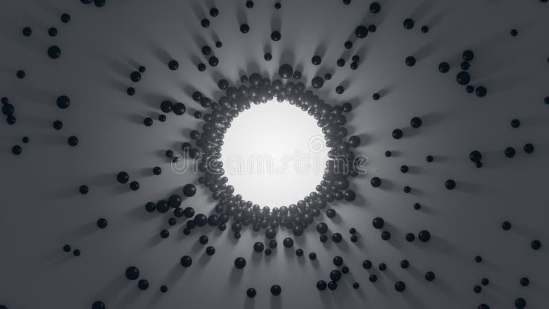 Gathering of Black Spheres To the Center Light Animation. Attraction of ...