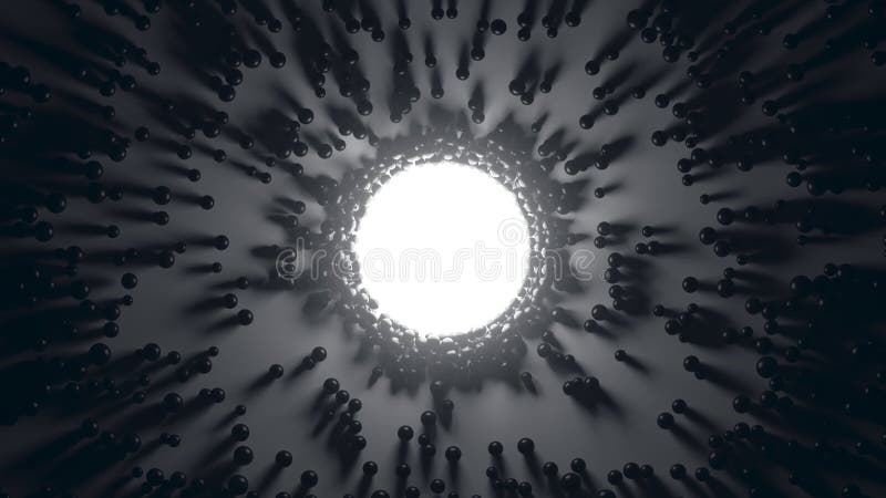 Gathering of Black Spheres To the Center Light Animation. Attraction of ...