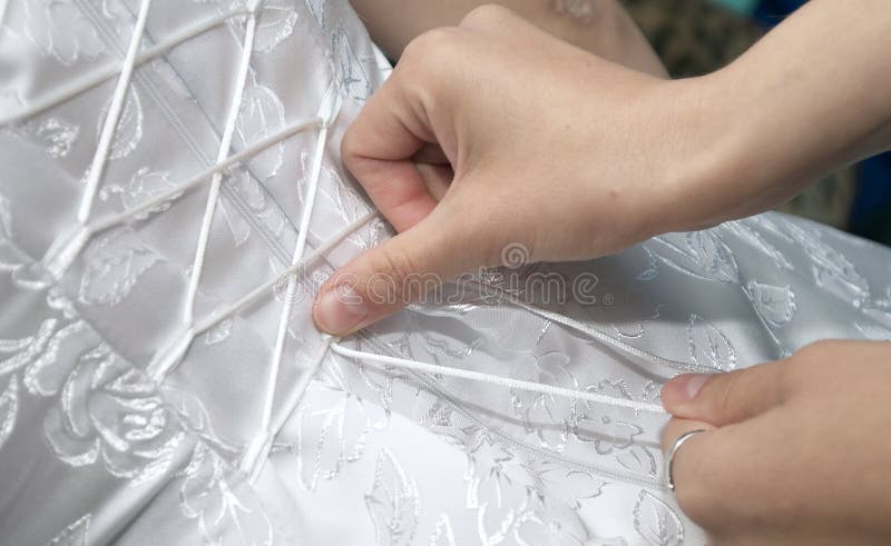 Gathering of the Bride: a Dress Lacing. Stock Image - Image of lace ...