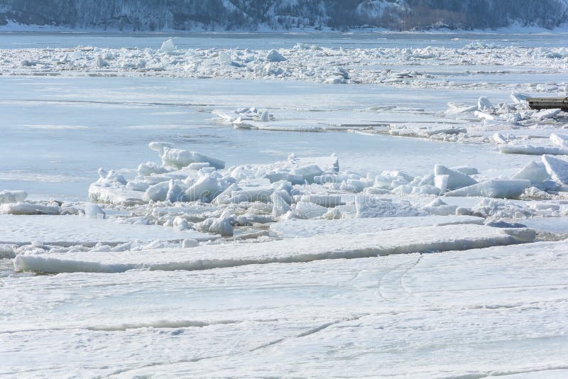 The Gathering of Ice from the River in Early Spring Stock Photo - Image ...