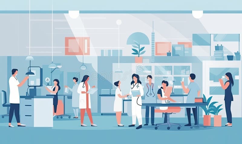 A Gathering of Individuals in a Spacious Interior Stock Illustration ...