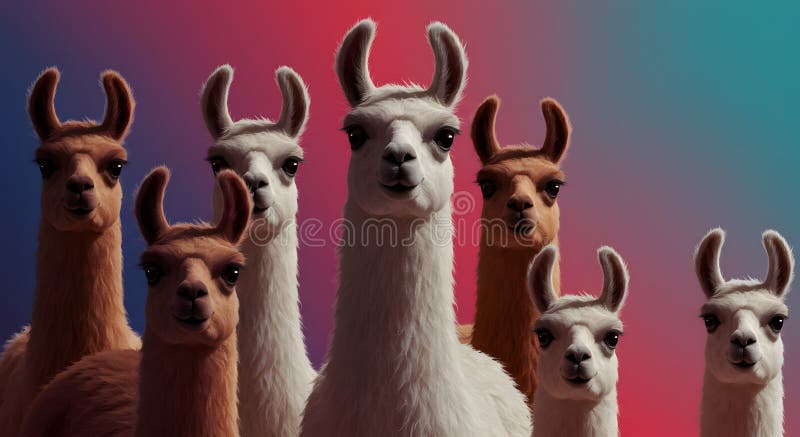 A Gathering of Llamas: Curious Faces Against a Gradient Colored ...
