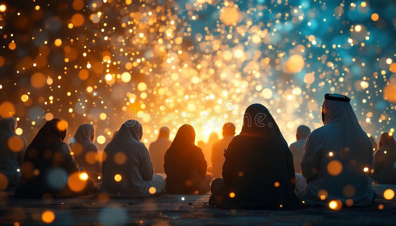 Gathering Under a Sparkling Sky: a Moment of Unity and Reflection Stock ...