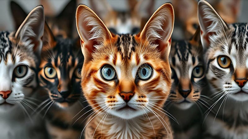 Gathering of various cats stock illustration. Illustration of blurred ...