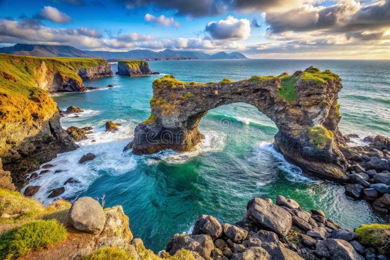 Gatklettur Arch Iconic Basalt Rock Formation in Iceland Stock ...