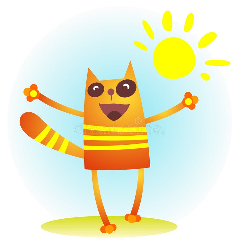 Gato con el sol ilustración del vector. Ilustración de imagen - 26146918