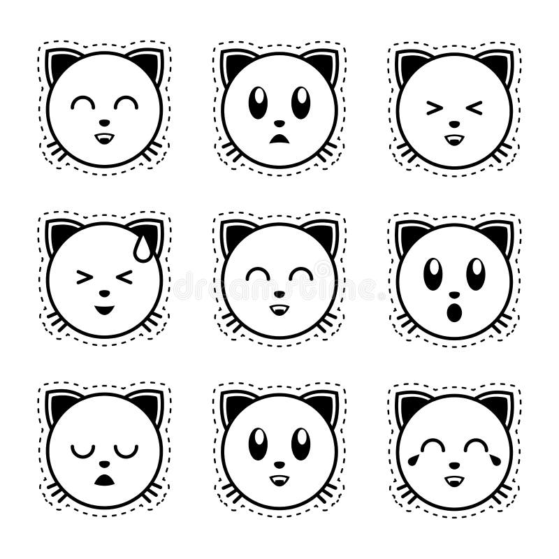 Gato De Emoji Emoji Blanco Y Negro Ilustración del Vector - Ilustración ...