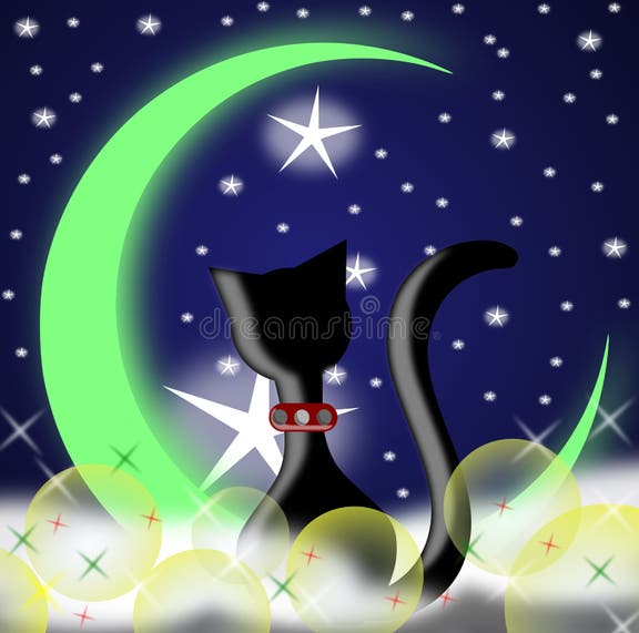 Gato e lua ilustração stock. Ilustração de envolvimento - 22776025