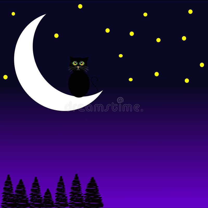 Gato e lua ilustração do vetor. Ilustração de preto, mina - 81112263