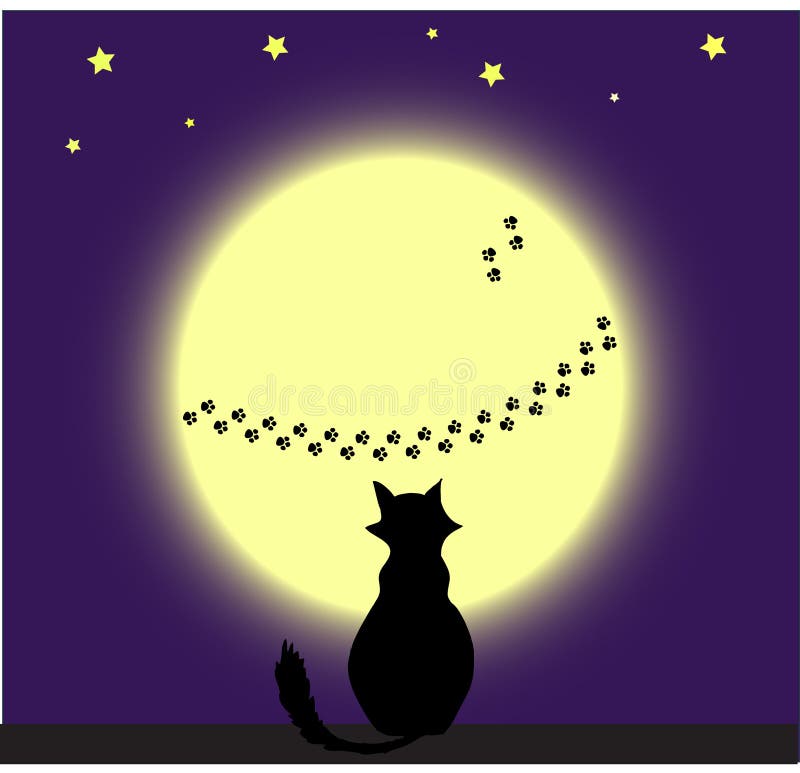 Gato e lua ilustração do vetor. Ilustração de gato, luar - 8565361
