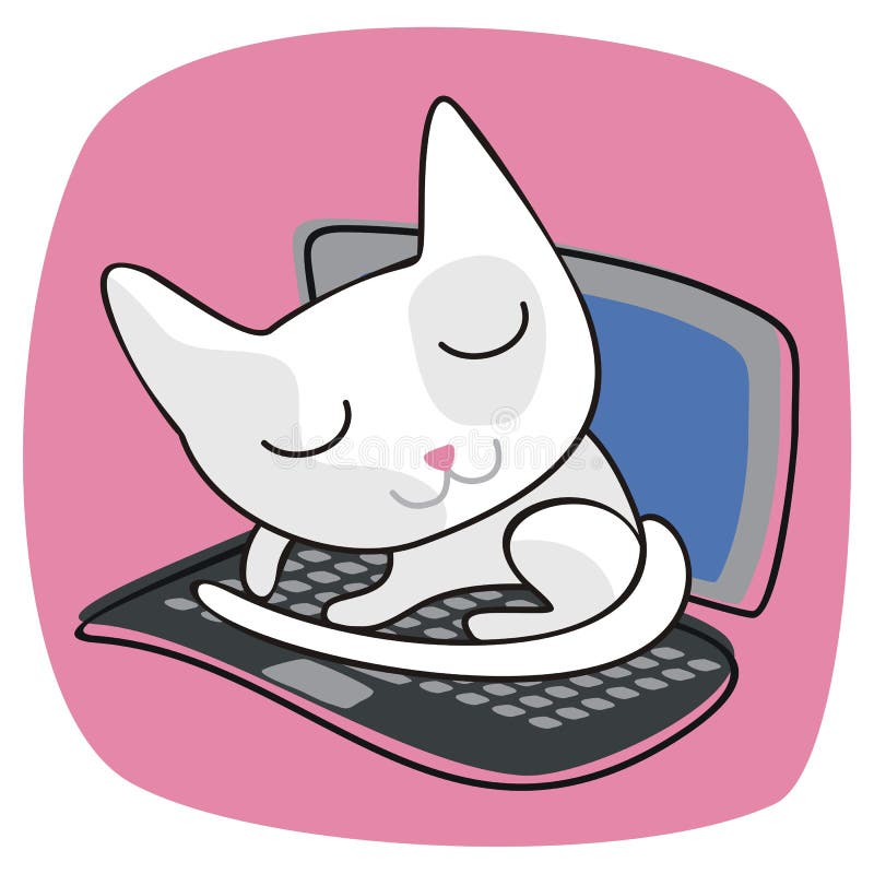 Gato Lindo Con La Computadora Portátil Ilustración del Vector ...