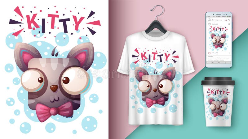 Bonito Afiche De Gatitos Y Merchandising Ilustración del Vector ...