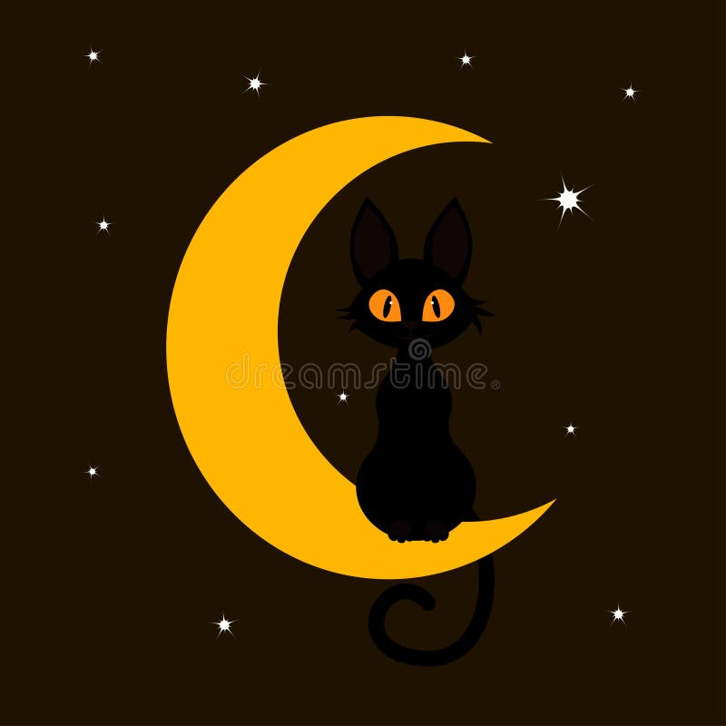 Gato e lua ilustração do vetor. Ilustração de gato, moonlight - 8565361