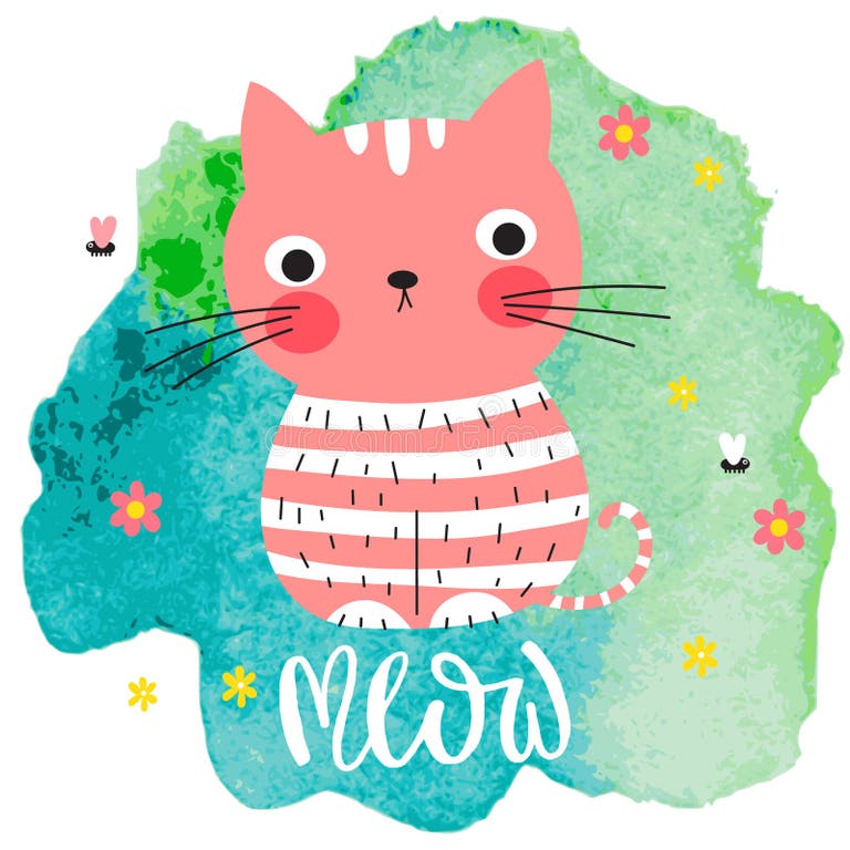 Gato rosado lindo ilustración del vector. Ilustración de mano - 76535738