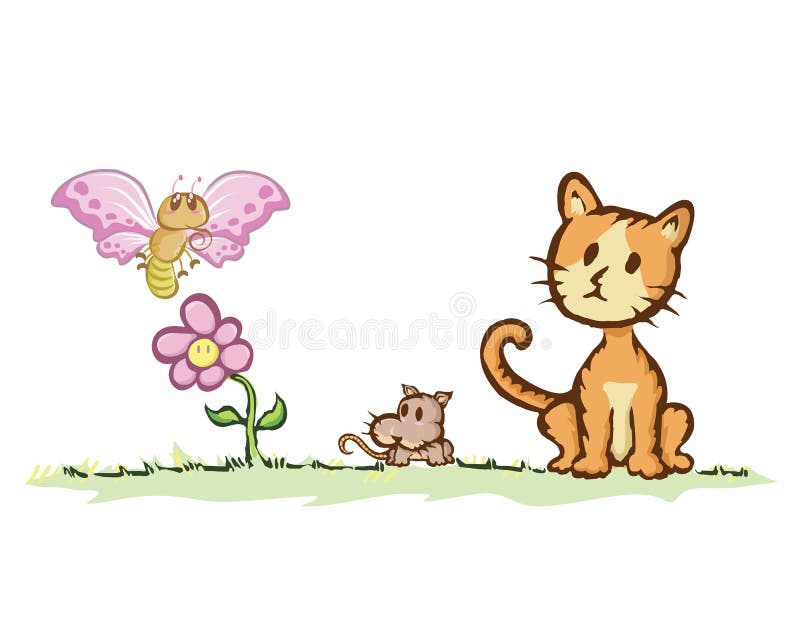 Gato Y Rata Con La Mariposa Ilustración del Vector - Ilustración de ...