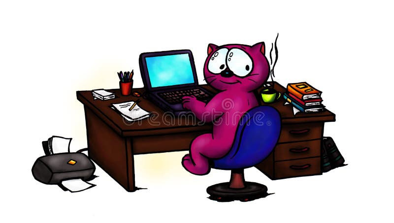 Gatto Che Lavora Al Computer (2005) Illustrazione di Stock ...