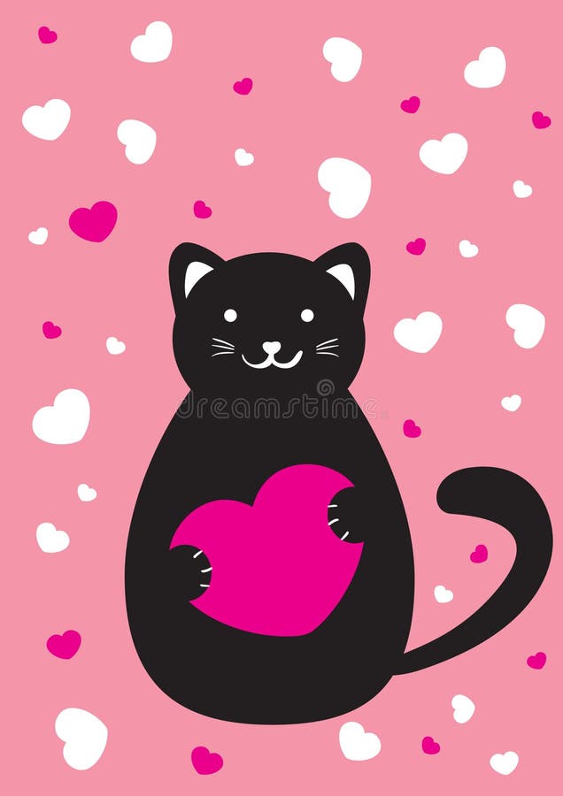 Gatto con cuore illustrazione vettoriale. Illustrazione di vettore ...