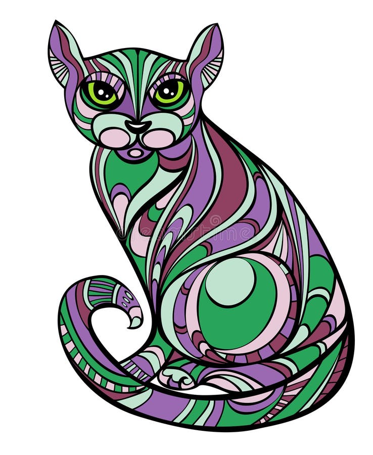 Gatto Stilizzato Decorativo A Strisce Illustrazione Vettoriale ...