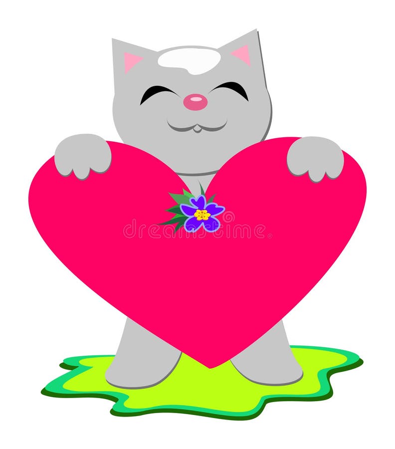 Gatto Grigio Con Un Cuore Enorme Illustrazione Vettoriale ...