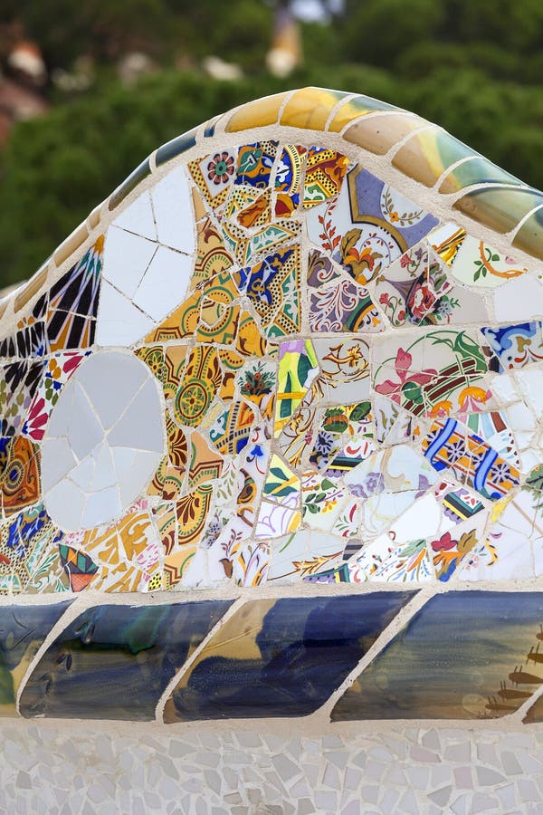 Gaudi Multicolored Mosaic Bench in Park Guell; Barcelona; Spain Stock ...