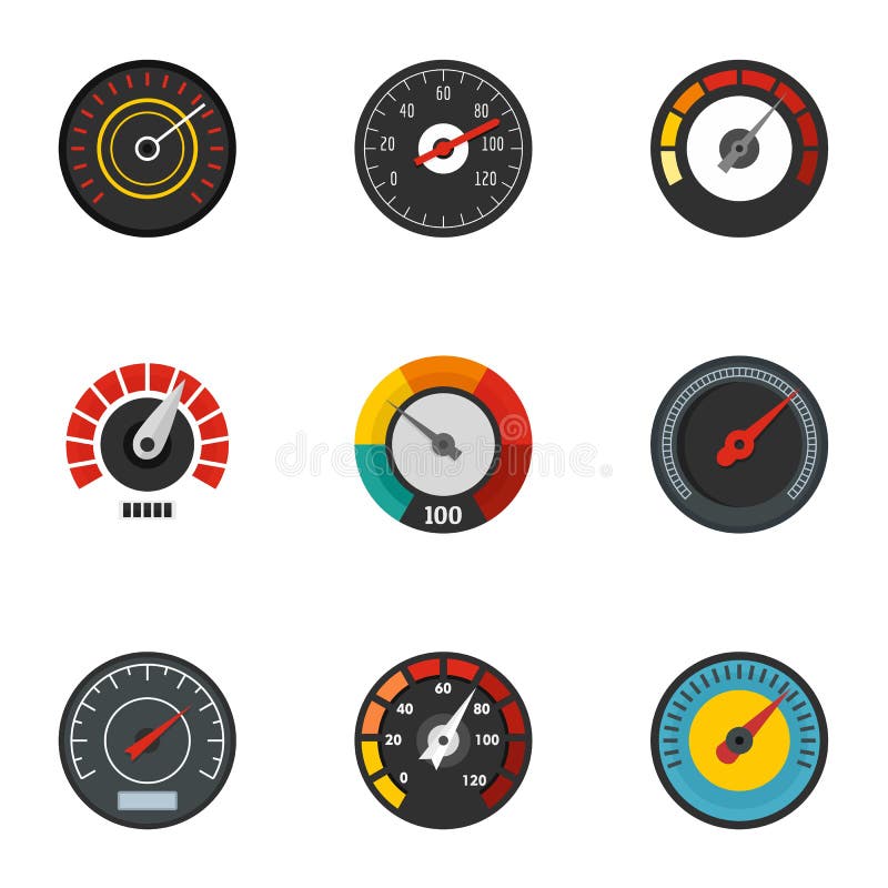 Gauge icon set, flat style stock vector. Illustration of limit - 129478141