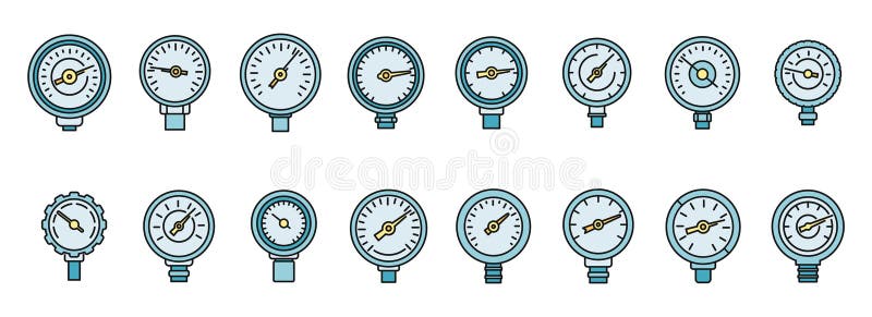 Gauge Manometer Icons Set Vector Color Stock Vector - Illustration of ...