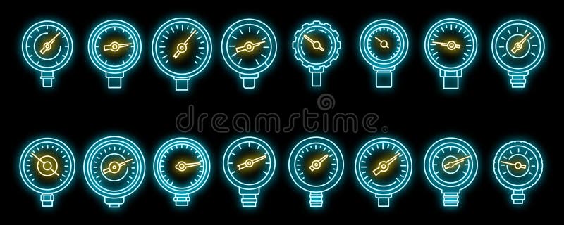 Gauge Manometer Icons Set Vector Neon Stock Illustration - Illustration ...