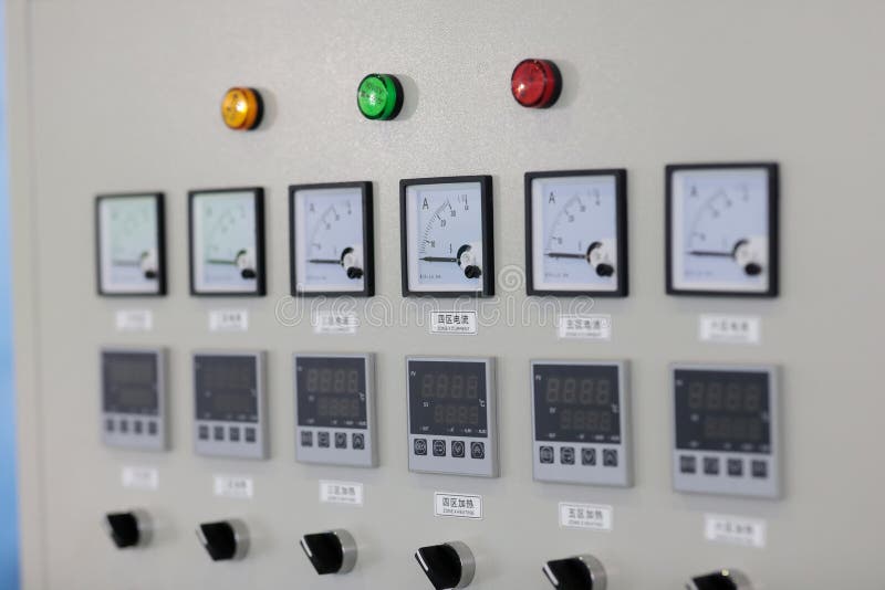 Gauges and Digital Controllers on Control Panel Stock Image - Image of ...