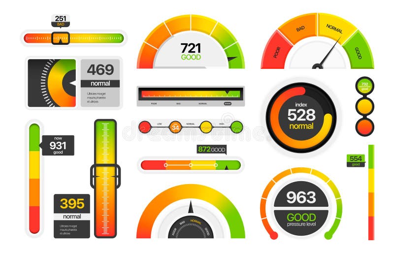 Gauges Measuring Scale. Tachometer Dial Speedometer Bar Graph, Progress ...