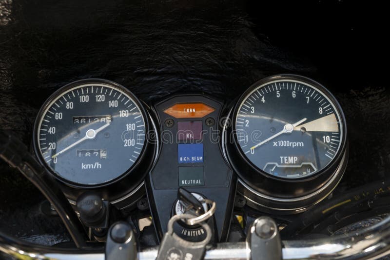 Gauges on motorcycle stock image. Image of vintage, circular - 325153243
