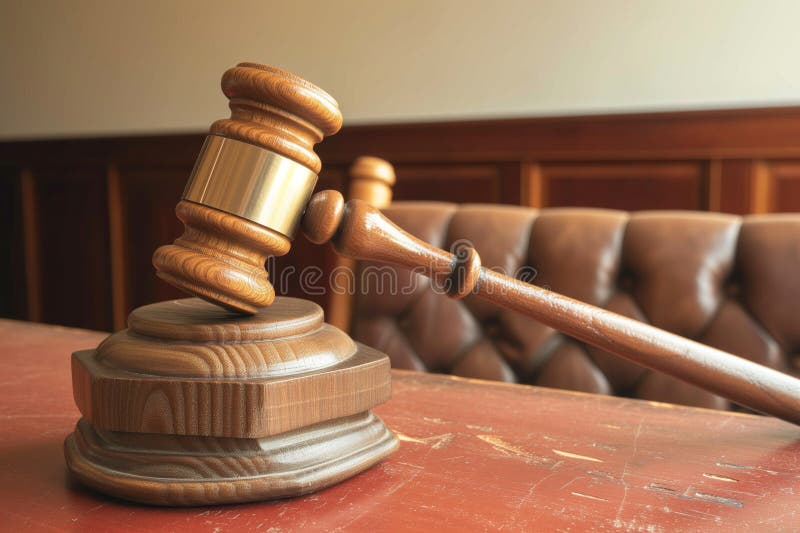 Gavel Balanced on Its Handle, Defying Gravity on a Judges Bench Stock ...