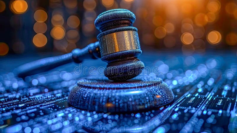 Gavel with Binary Code on the Keyboard, Concept Stock Illustration ...