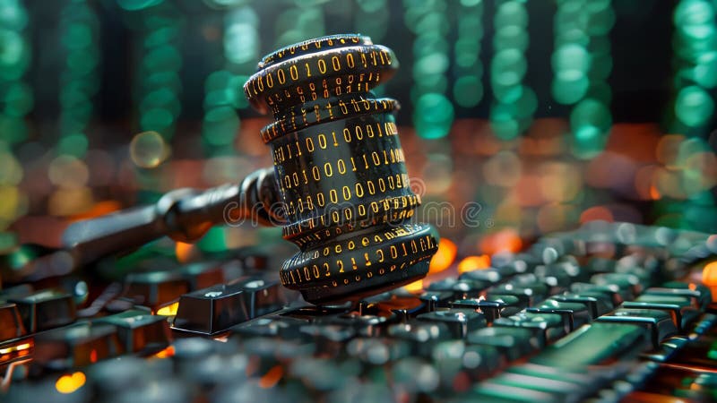 Gavel with Binary Code on the Keyboard, Concept Stock Footage - Video ...