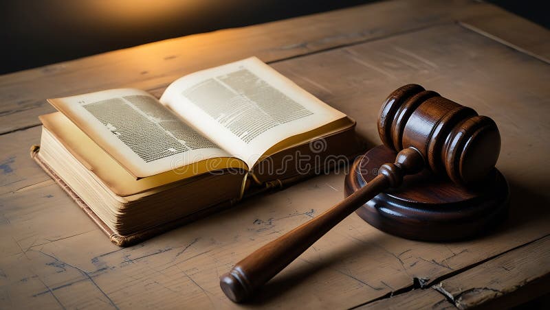 Gavel with Books on Old Wooden Desk Stock Illustration - Illustration ...