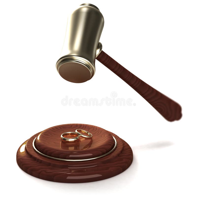 Gavel Breaking Golden Rings As a Divorce Stock Illustration ...