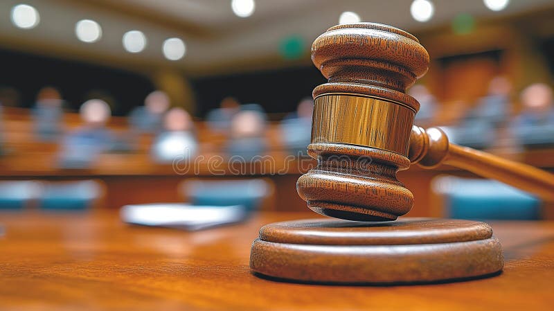 Gavel on Courtroom Table, Judgement in Progress Stock Illustration ...