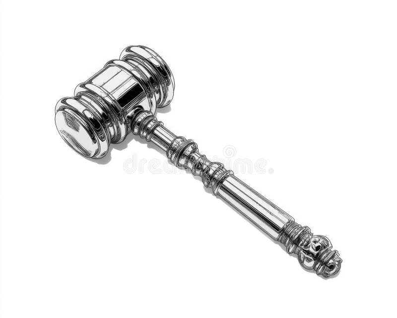 Gavel Illustration: Black and White Line Art Drawing Stock Illustration ...