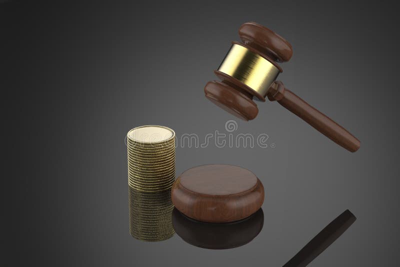 Gavel Judge with Stack of Coins Stock Illustration - Illustration of ...