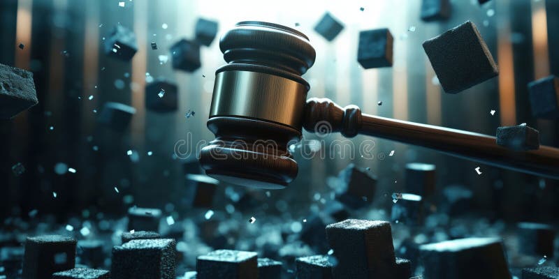 Gavel in Motion Surrounded by Floating Cubes Representing Justice and ...