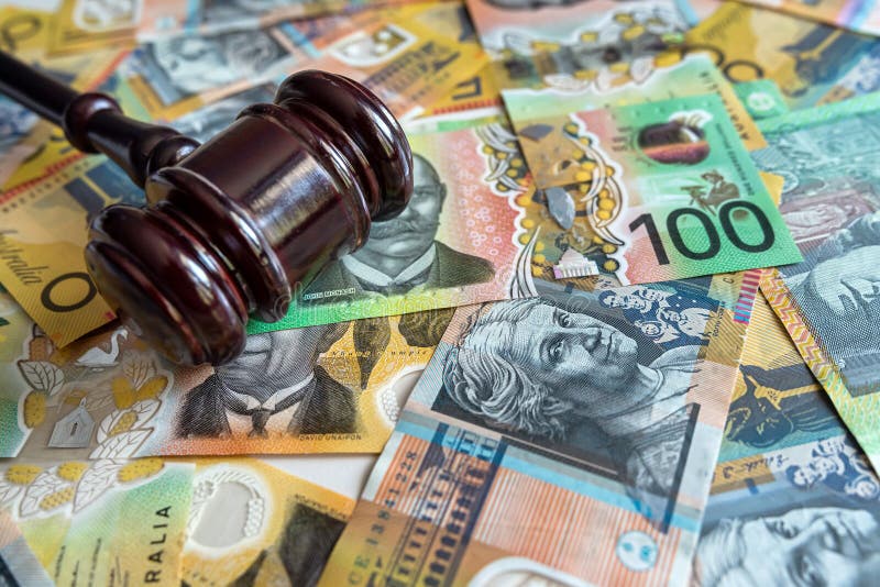 Gavel with 50 100 New Aussie Australian Money, Corruption Concept Stock ...