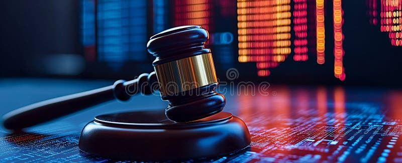 Gavel Rests on Digital Data Background Symbolizing Justice and ...