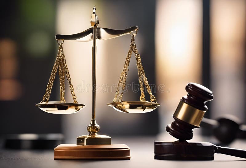 The Gavel and Scale of Justice Sit on a Desk Stock Illustration ...