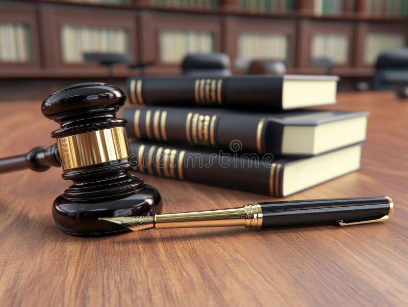 A Gavel Sits on a Table Next To a Pen and a Stack of Books Stock Image ...