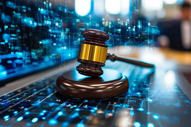 A Gavel Sitting on Top of a Laptop Computer Stock Photo - Image of ...