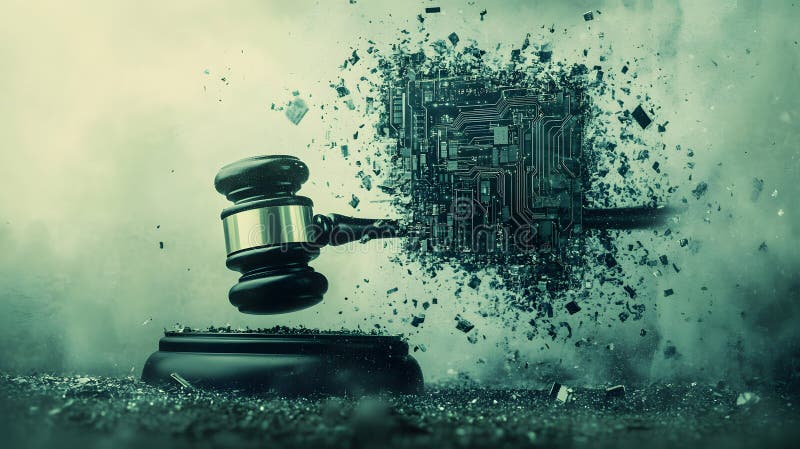Gavel Smashing Circuit Board Digital Law Concept Stock Illustration ...